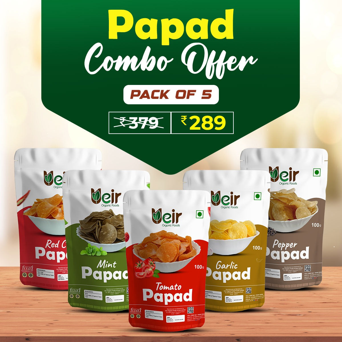 Papad Combo ( Pack Of 5 ) – Ueir Organic Foods